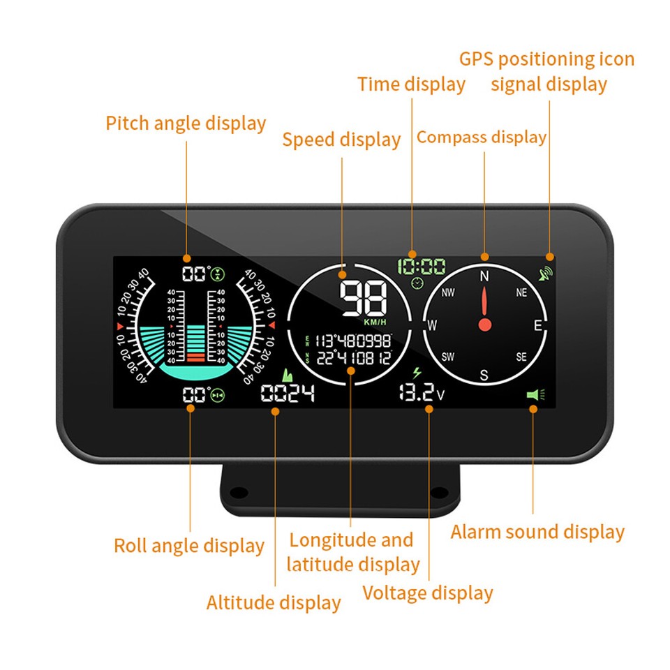 Car Off Road Digital GPS Inclinometer Compass HUD Slope Meter Gauge ...