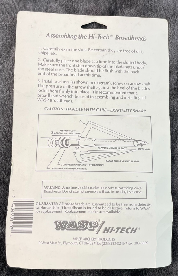 WASP Archery 100 Grain 3 Blade Broadheads 1103SS NOS | eBay