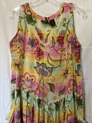 Bila Dress Womens Medium Multicolor Floral Maxi Sleeveless Pleated ...