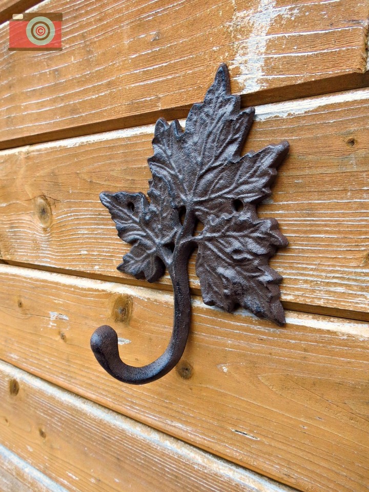 LARGE, MAPLE, SYCAMORE LEAF THEME Wall Mounted Coat Hooks, Cast Iron ...