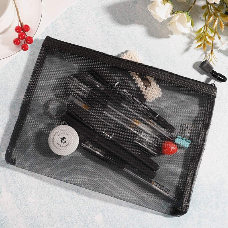 12 Pieces Mesh Bags Black Mesh Zipper Pouch Makeup Bags Travel ...