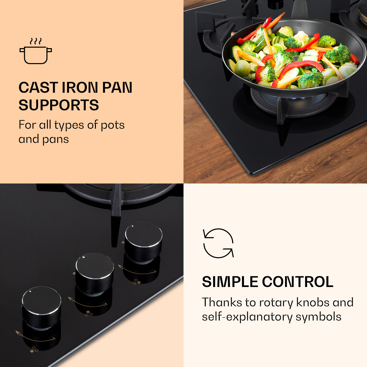 Gas Hob 60 cm 3 Burner Ring Glass Ceramic Gas Cooker Hob Gas Burner Hob ...