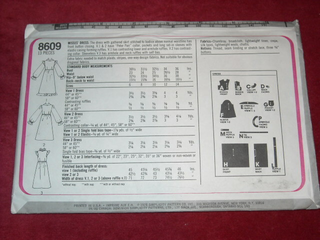 🌸1978 UNCIRCULATED SIMPLICITY #8609 - LADIES EMPIRE WAIST DRESS PATTERN ...
