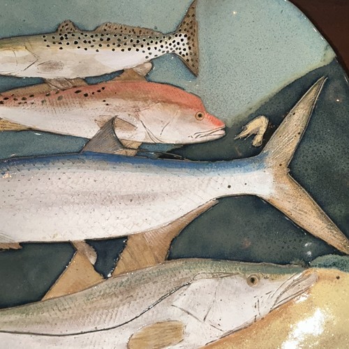 18 Inch Studio Pottery Fish Platter Signed DW Cole 2005 Teal Aqua ...