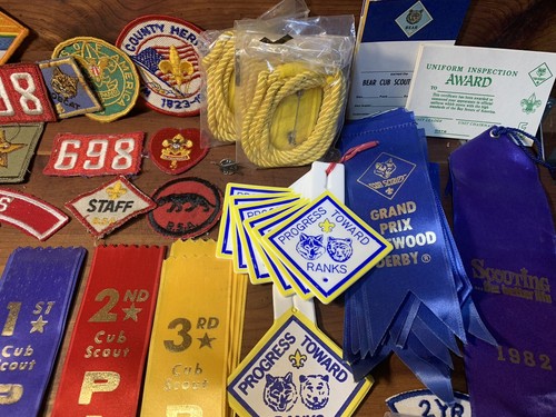Vintage Lot of Cub Scout Patches, Ribbons, Denner Shoulder Cords ...