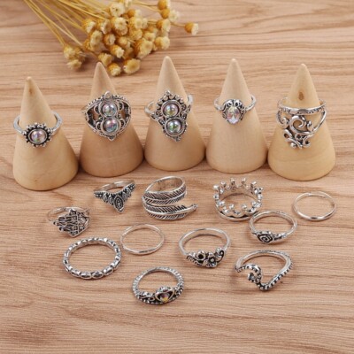 16pcs Silver Boho Stack Plain Above Knuckle Ring Midi Finger Tip Rings ...