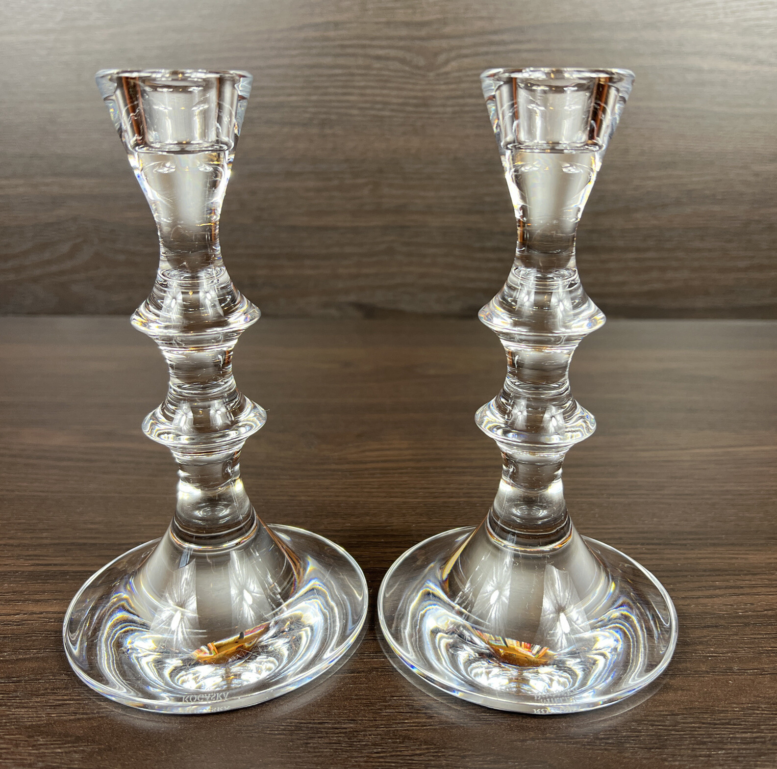 Stunning Pair Miller Rogaska Lead Crystal Candlesticks With Ring Detail ...