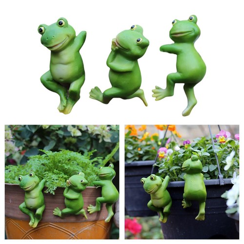 3Pcs Resin Pot Hanging Climbing Frog Sculpture Decor for Pots House ...