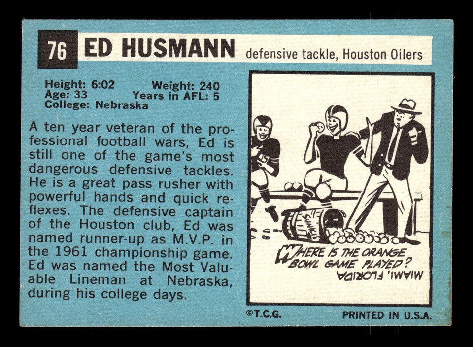 Ed Husmann 1964 Topps #76 Houston Oilers VG | eBay