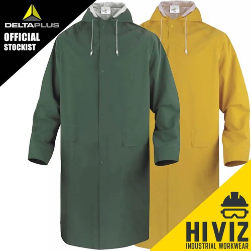 Delta Plus Waterproof Storm Jacket Mens PVC Coated Long Length Hooded ...