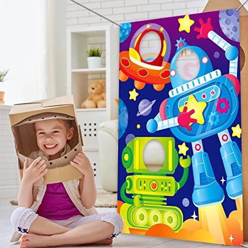 Kids Robot Party Photo Prop Funny Robot Face in Hole Backdrop Outer ...