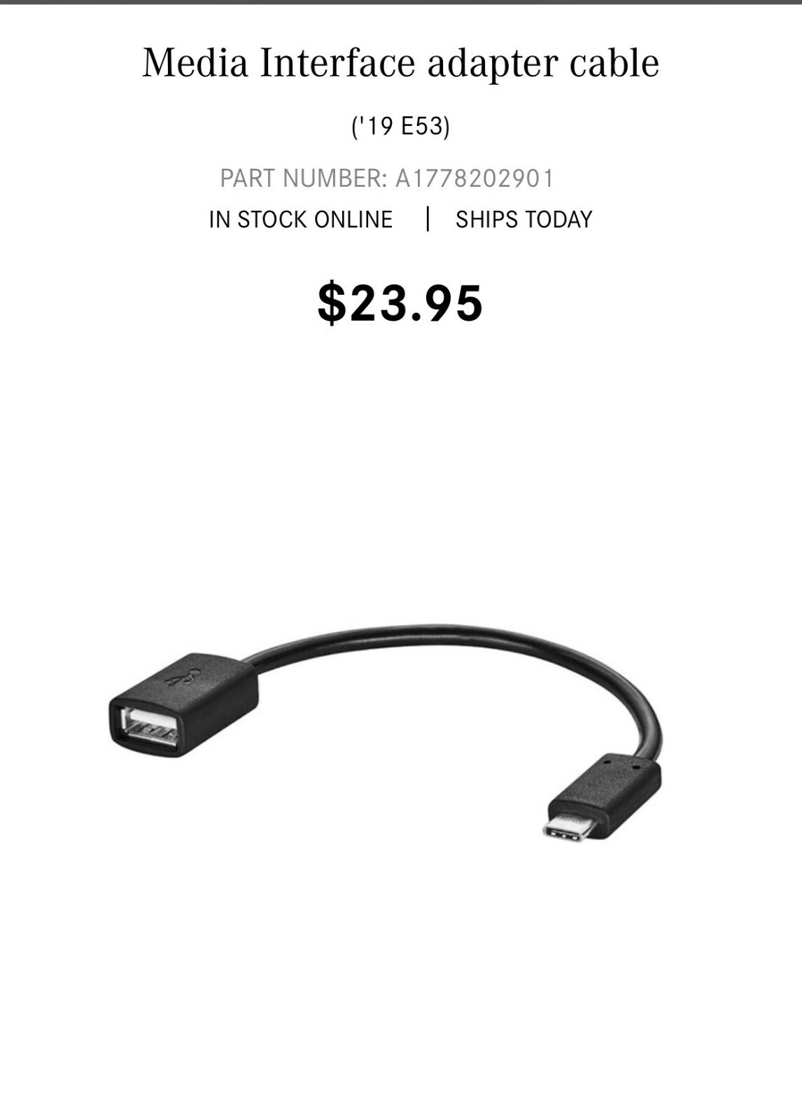 A1778202901 Genuine OEM Mercedes Benz Media Interface adapter cable USB ...