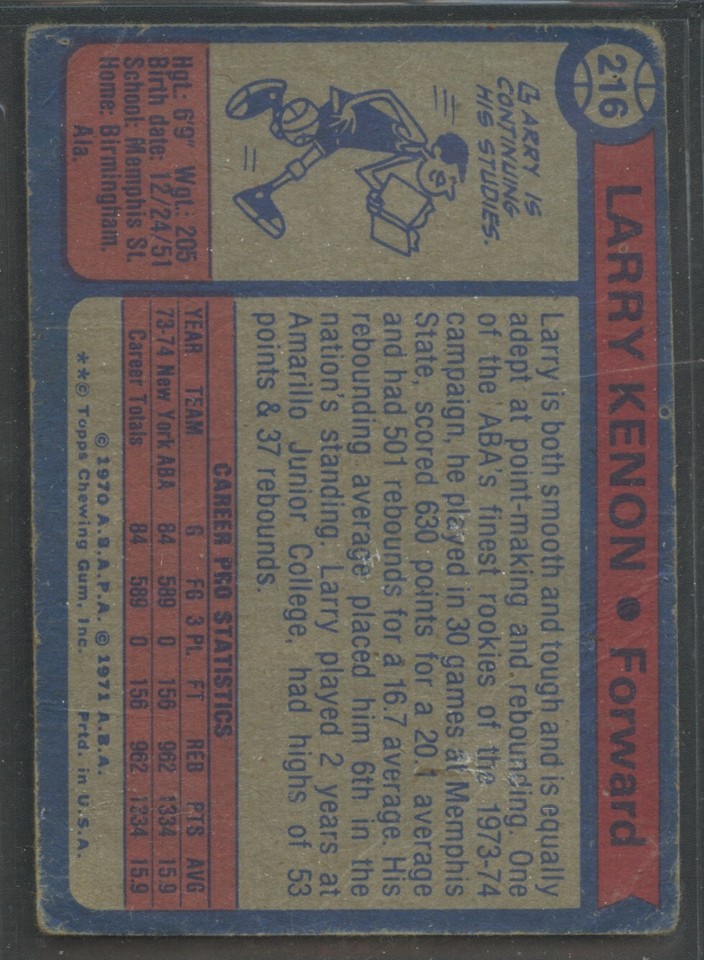 1974-75 Topps #216 Larry Kenyon New Jersey Nets | eBay