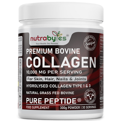 Nutrabytes Premium Bovine Collagen Peptides Powder 300g - 10,000mg Per ...