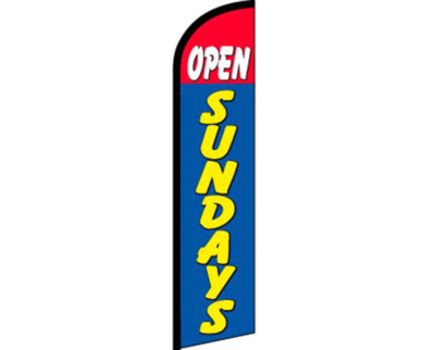 Open Sundays Red / Blue Windless Banner Advertising Marketing Flag | eBay