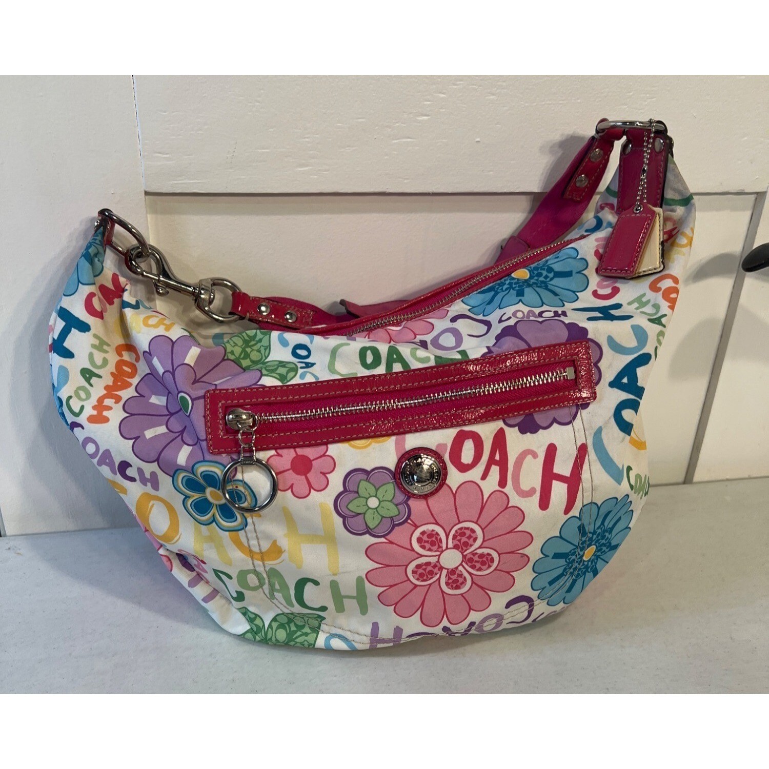 COACH Purse Hobo Pastel Color Daisy Pattern Pink Blue… - Gem