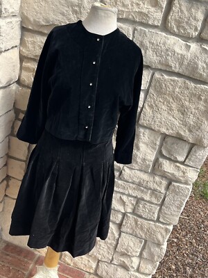 VINTAGE 60s Velvet Suit Set Jacket Skirt Knee Length Skirt small goth ...