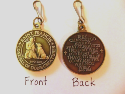 SAINT ST FRANCIS DOG COLLAR TAG WITH PRAYER Bronze Tone pet medal ...