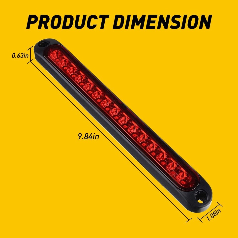 2PCS 10" Red LED Truck Trailer Strip 3rd Brake Lights Rear Turn Tail ...