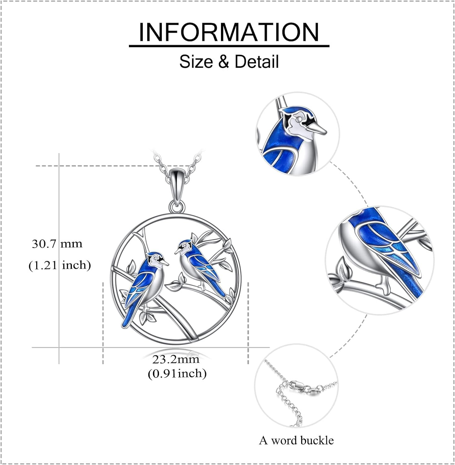 Blue Jay Necklace 925 Sterling Silver Our Love Never Dies Bird Pendant ...