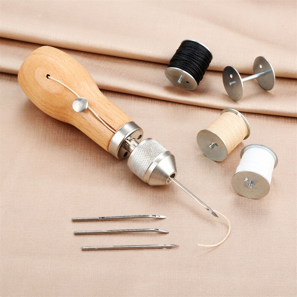 Leather Lock Stitching Tool Leathercrafts DIY Awl Kit Curve Straight ...