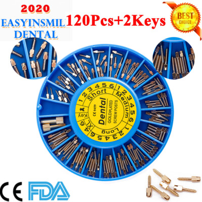 120Pcs Dental Titanium Endo Conical Screw Post Root Canal Pins Gold ...