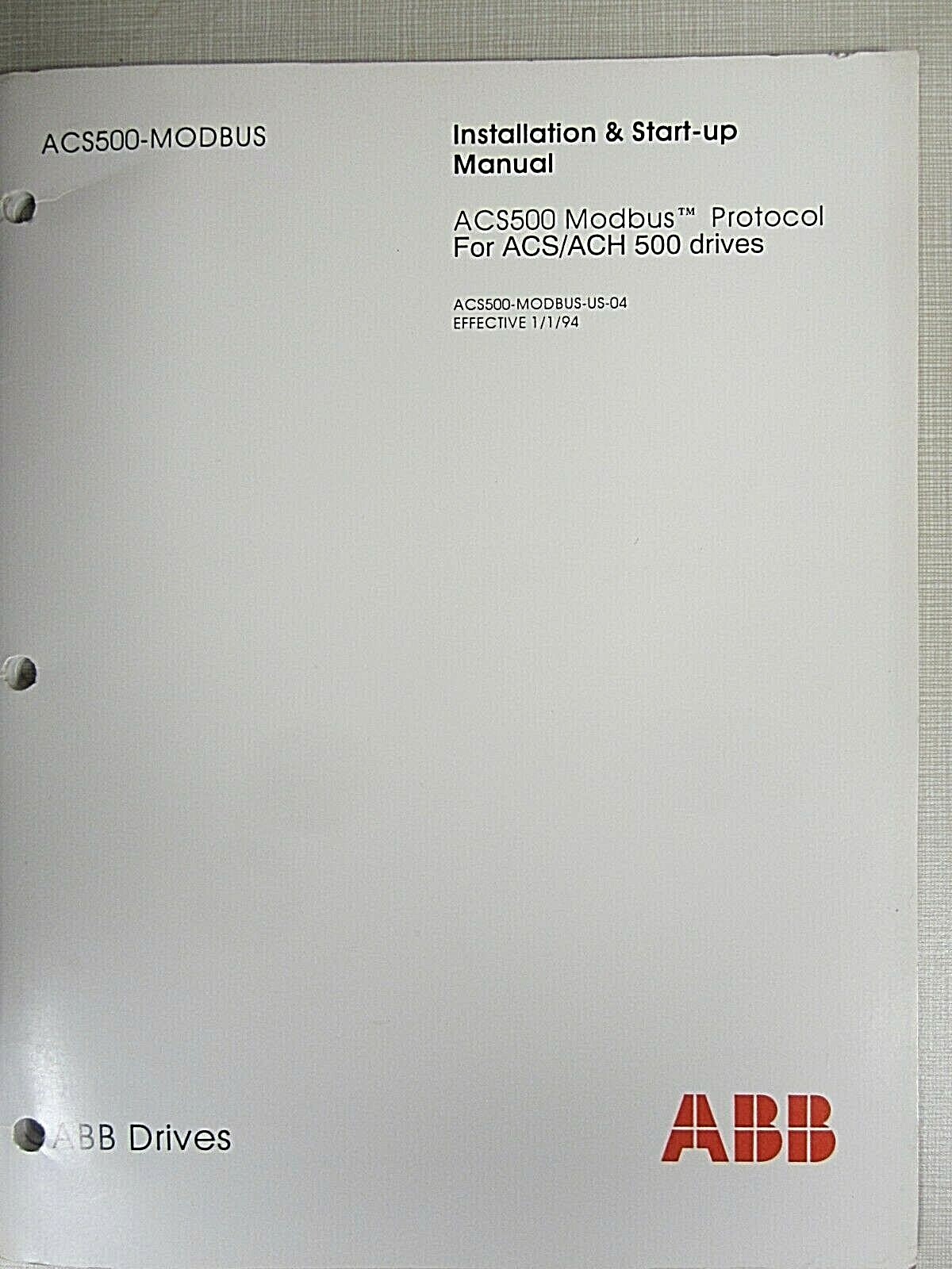 ABB ACS500 Modbus Protocol For ACS/ACH 500 drives Installation Manual ...