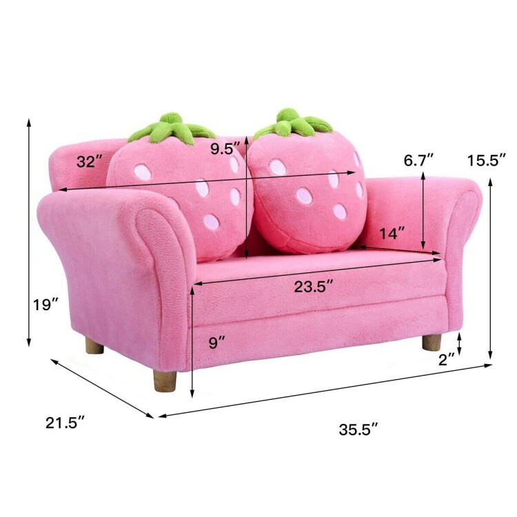 Kids Sofa Strawberry Armrest Chair Lounge Couch W/2-Pillow Children ...