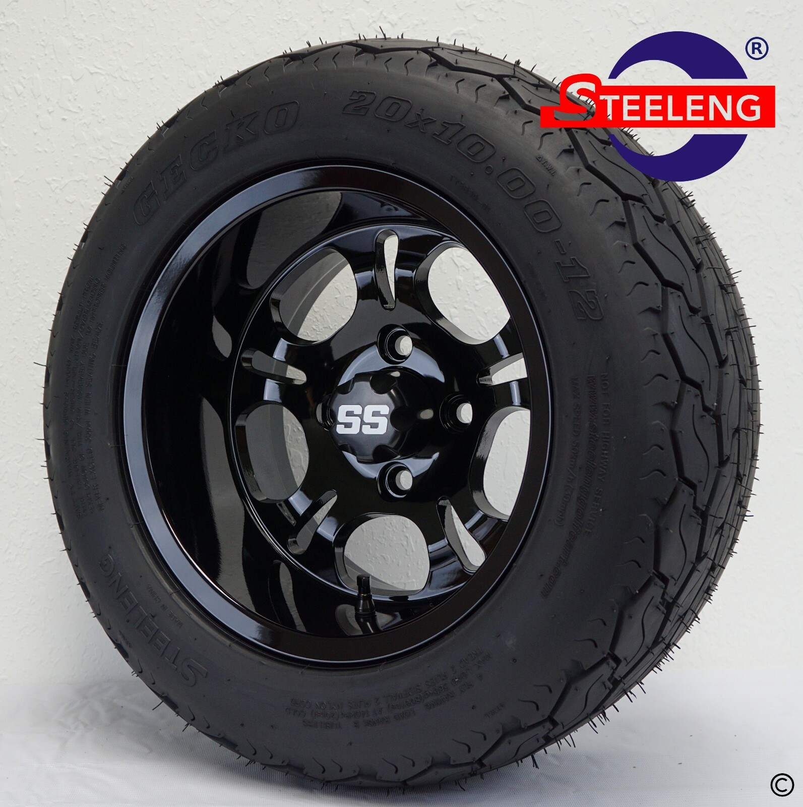 GOLF CART 12" BLACK DARKSIDE WHEELS/RIMS and 20" GECKO TURF/STREET ...