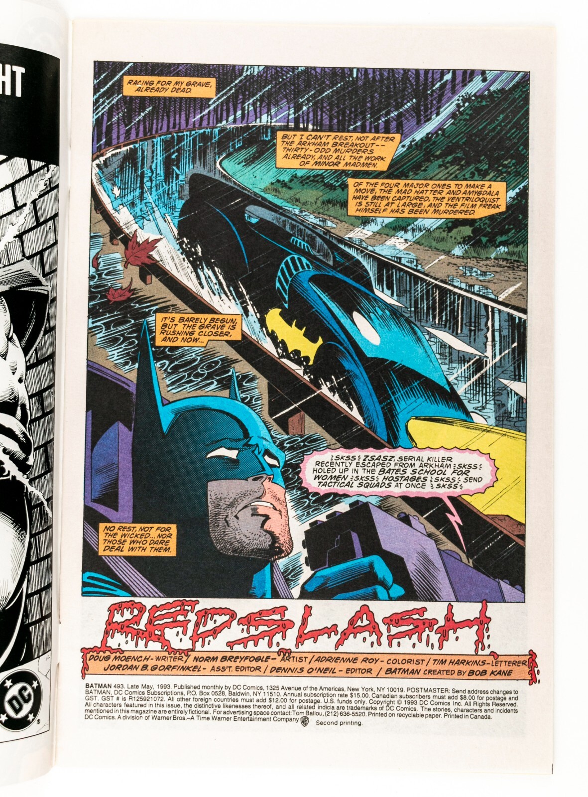 Batman #493 (1993 DC, 2nd Print) Knightfall Part 3: Redslash, Bane ...