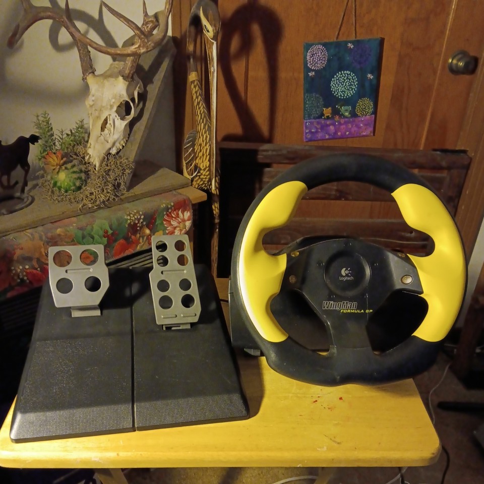 Logitech Wingman Formula GP Yellow Racing Steering Wheel & Pedals USB ...