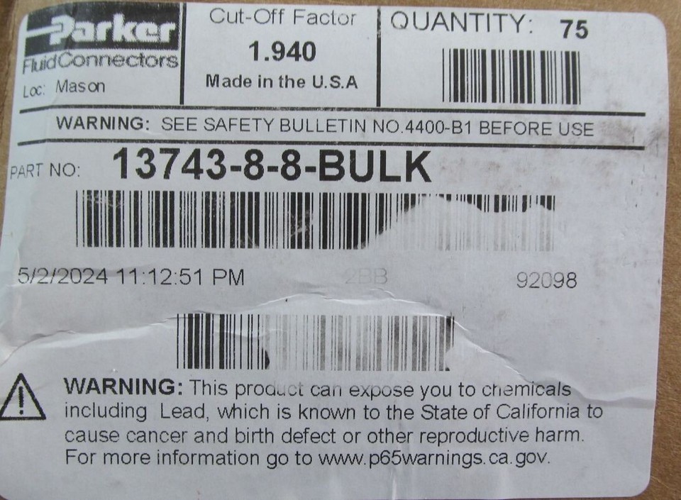 75x PARKER 13743-8-8 HYDRAULIC HOSE SWIVEL CRIMP FITTING FEMALE JIC 3/4 ...