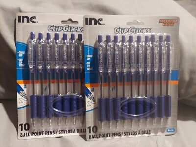 Lot Of 2 Inc Clip Clicks Retractable Blue Ball Point Pens 1.0mm Total ...