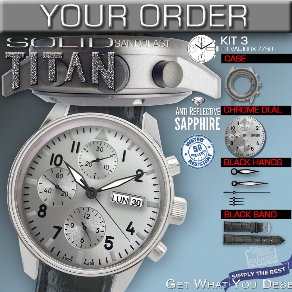 DO IT YOURSELF KIT: 7750 ETA-VALJOUX, SOLID TITANIUM 41 MM, POLISH or ...