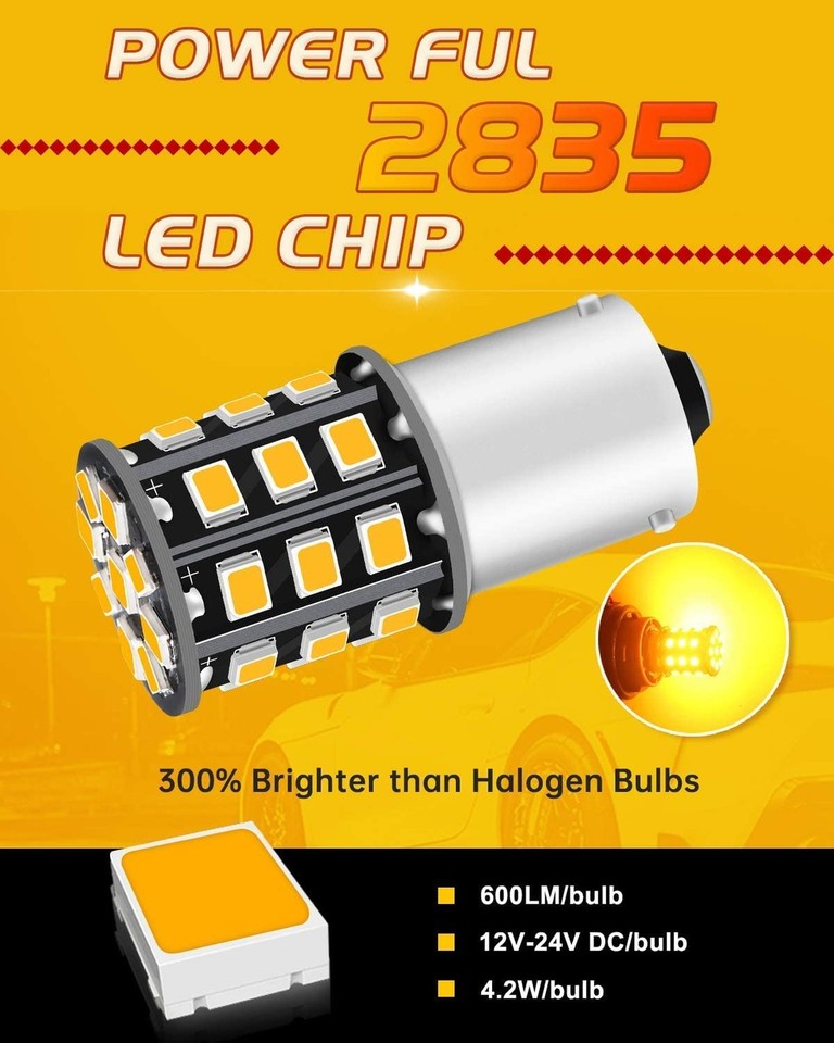 Qoope BAU15S 7507 PY21W LED Bulbs Amber Yellow, Non-polarity 12-24V ...