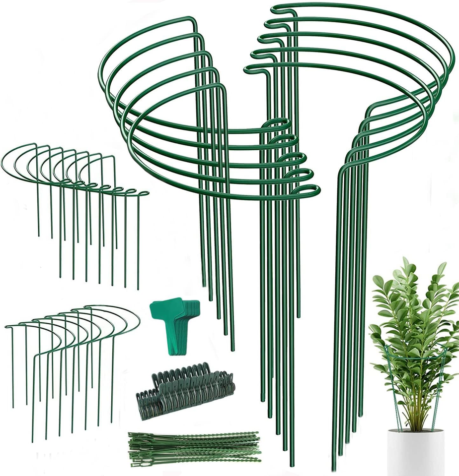 24 Pack Plant Support Stake, Half round Metal Garden Plant Stake, Green ...