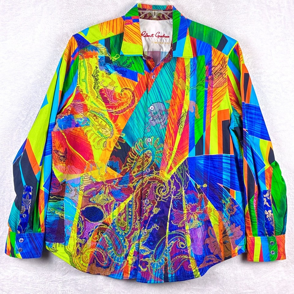 Robert Graham Ltd Ed Cali Sunset Shirt Mens 2XL Multicolor Hand ...