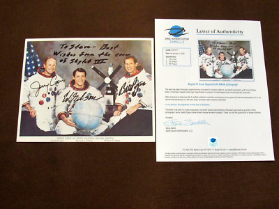 ED GIBSON JERRY CARR BILL POGUE SKYLAB-3 CREW SIGNED AUTO NASA LITHO ...