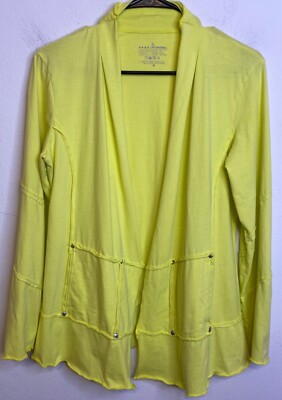 NEON BUDDA Yellow Open Front Cardigan Long Sleeve Stretch Size Medium ...