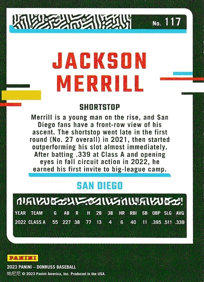 2023 PANINI DONRUSS BASEBALL JACKSON MERRILL #117 SAN DIEGO PADRES | eBay