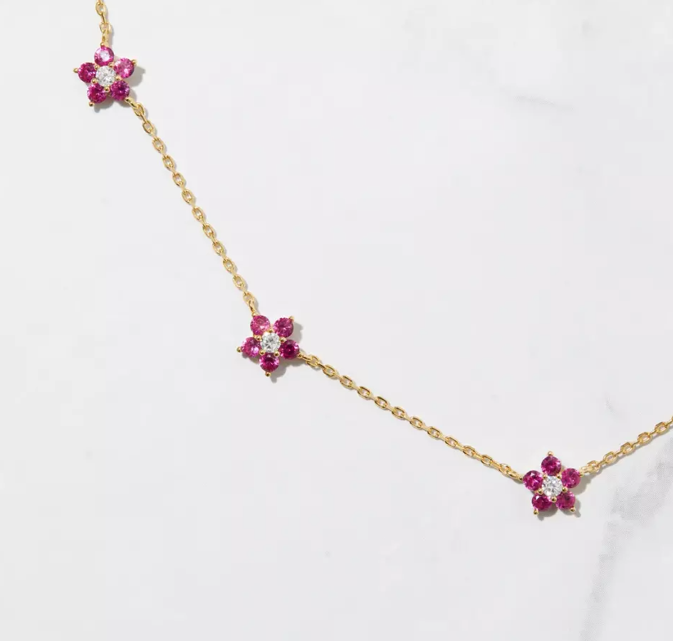 Pink Ruby Station Necklace With Zircon 925 Silver July Birthstone Ruby Jewelry | eBay