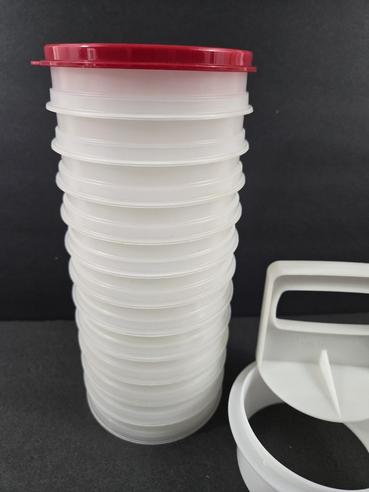 Press 12 Tupperware 844 Hamburger Patty Freezer Keepers Seal Red Lid ...