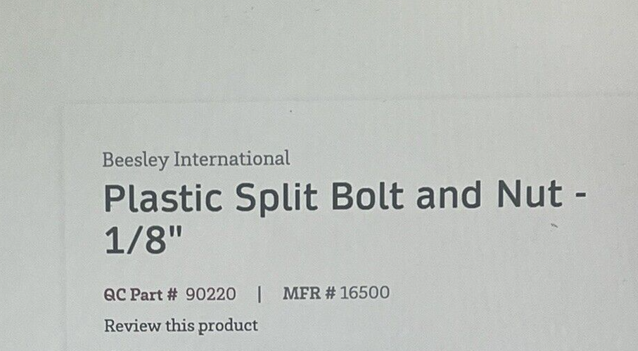 Nylon Split Bolt & Nut Curtain Thumb Bolt QC Supply #90220 Beesley ...