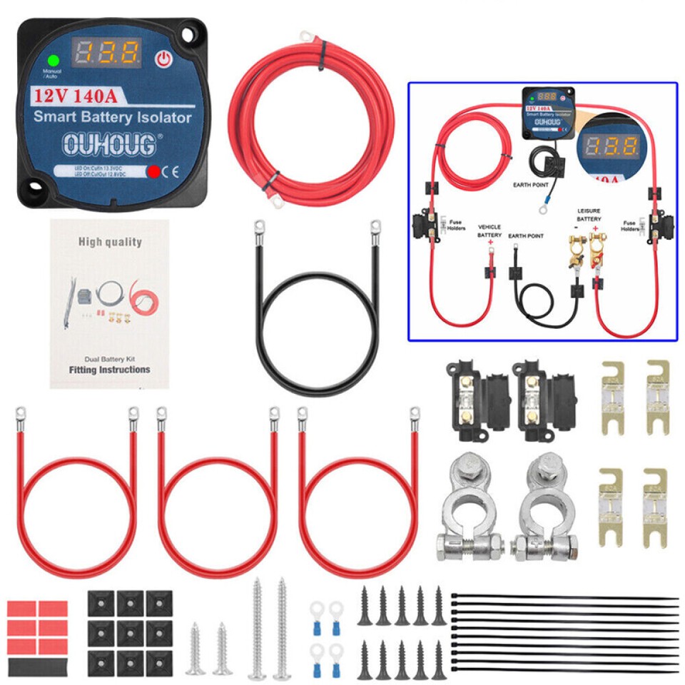 Split Charge Ready Made Battery Relay Kit 12V 140A Digital VSR Sense ...