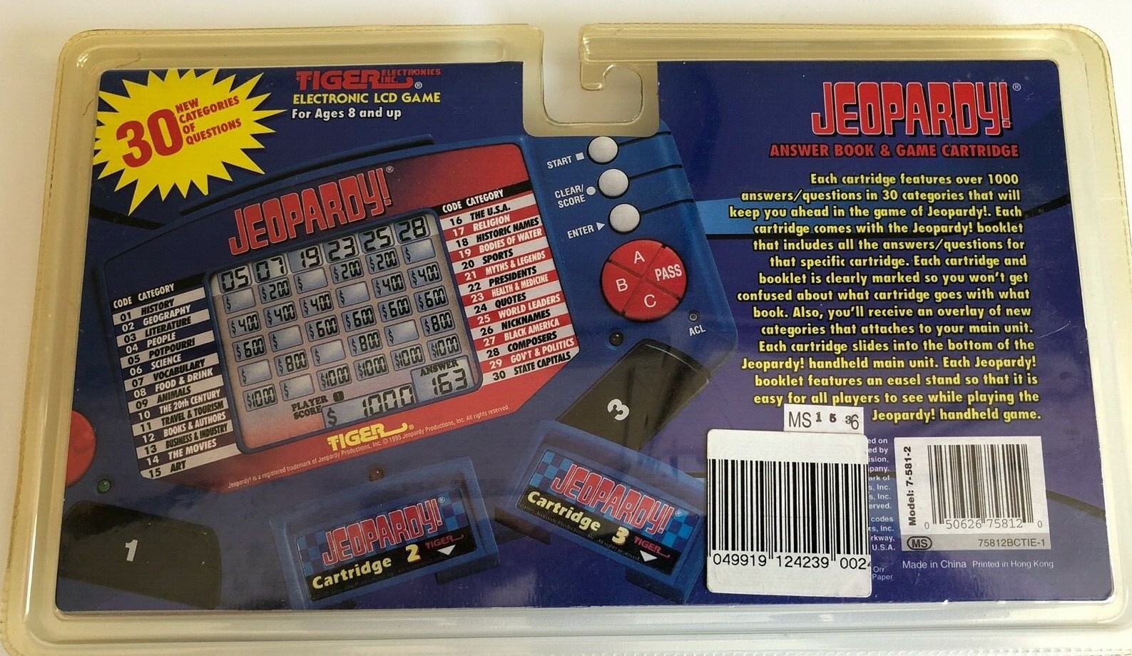 Vtg Jeopardy 2 Tiger Electronic LCD Handheld Game Cartridge and Book ...