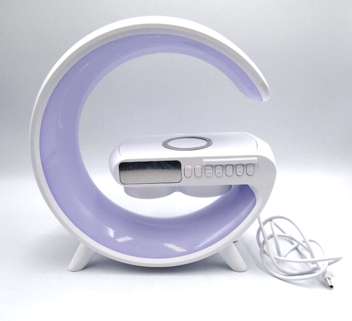 G Shaped Night Light Bluetooth Speaker Wireless Charger Alarm Clock LED ...