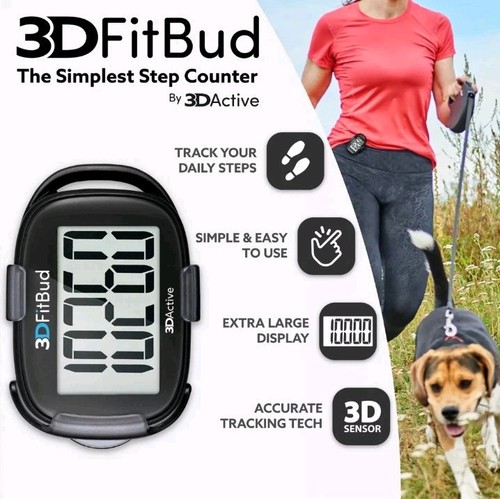 3DFitBud Simple Step Counter Walking 3D Pedometer with Clip and Lanyard ...