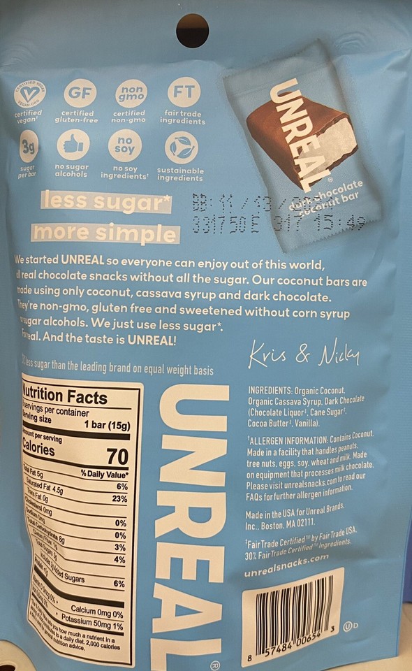 Unreal Dark Chocolate Coconut Mini Bars 4.2 oz ~ 8 Candy bars | eBay