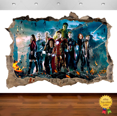 Marvel Avengers Hulk Iron Man 3d Smashed Wall View Sticker Poster Vinyl ...