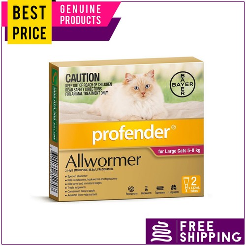 Profender Allwormer For Large Cats 5 To 8Kgs PINK 2 Pipettes Free ...